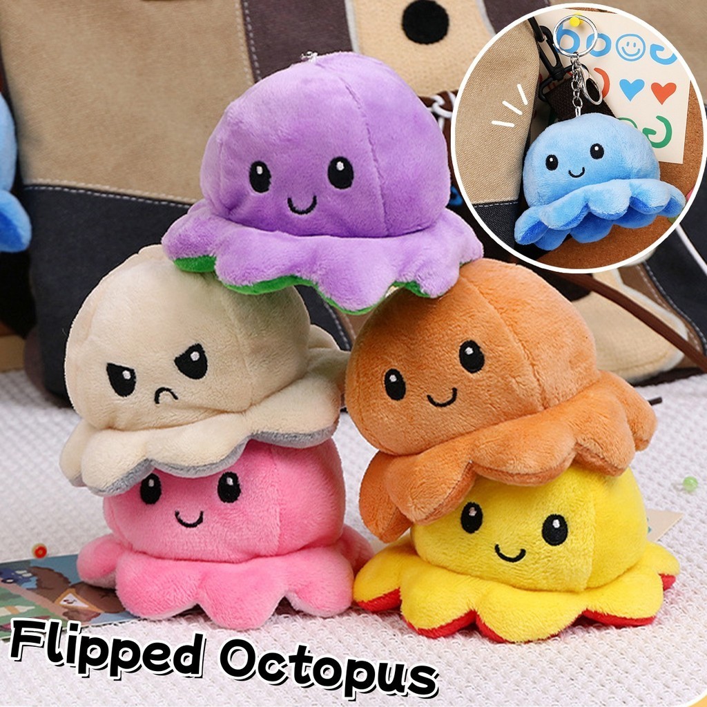 Creative Cute Flip Change Face Octopus Keychain Plush Doll Bag Charm ...