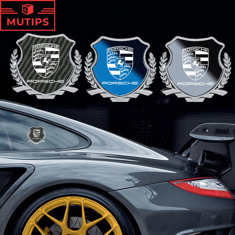 Porsche Car 3D Metal Badge Sticker Carbon Fiber Texture Emblem Auto ...