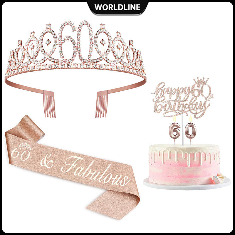 COD 60th Birthday Crown Set Rose Gold Satin Sash Shoulder Strap Queen ...