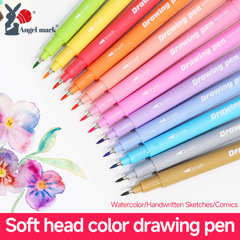 AngleMark Watercolor Pen Markers Waterproof Pens,12 Colors Nylon Soft ...