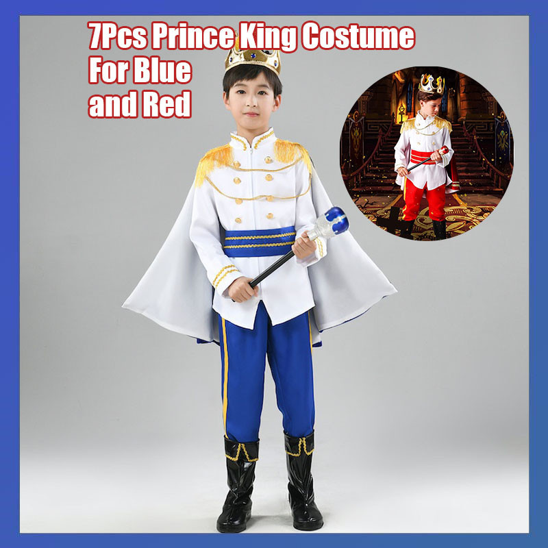 7pcs Halloween Child King Prince Costume Fairytale Boys Performance ...
