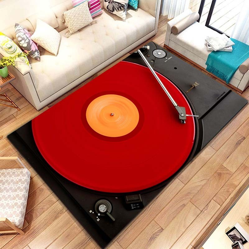 Retro Music Phonograph Record Area Rug Living Room Bedroom Carpet Anti ...