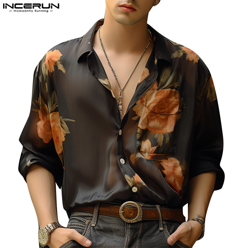 INCERUN Men's Chiffon Printed Long sleeved Shirt | Shopee Philippines