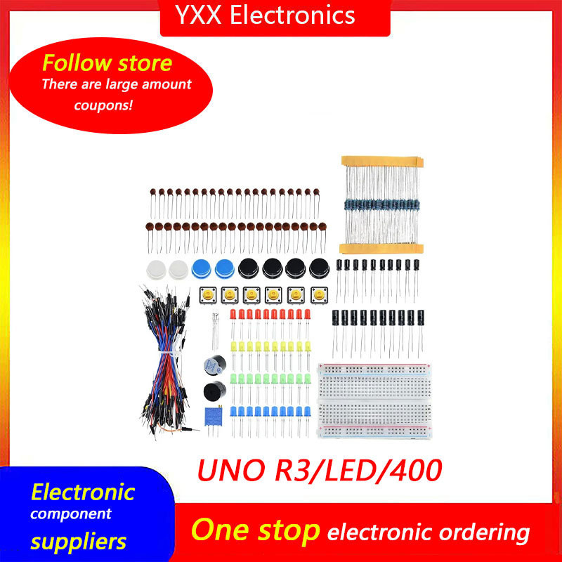UNO R3 Development Board Learning Kit Parts Pack with LED Light 400 ...