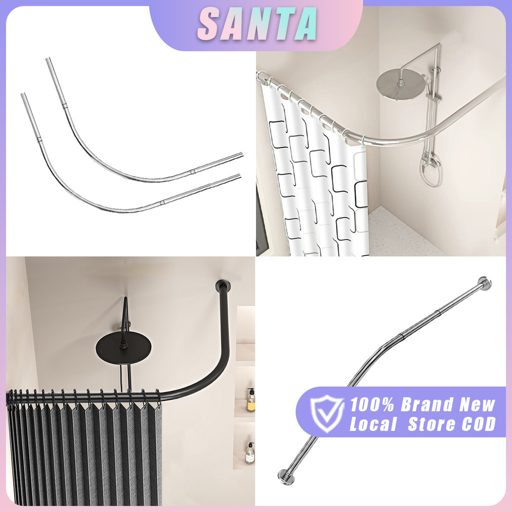 Stainless steel Adjustable Shower Curtain Rod Arc Telescopic L-Shaped ...