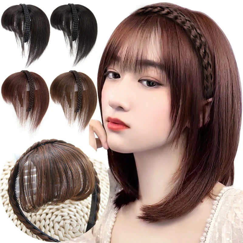 Invisible Natural Braid Headband Bangs Synthetic Bangs Hair Extension ...