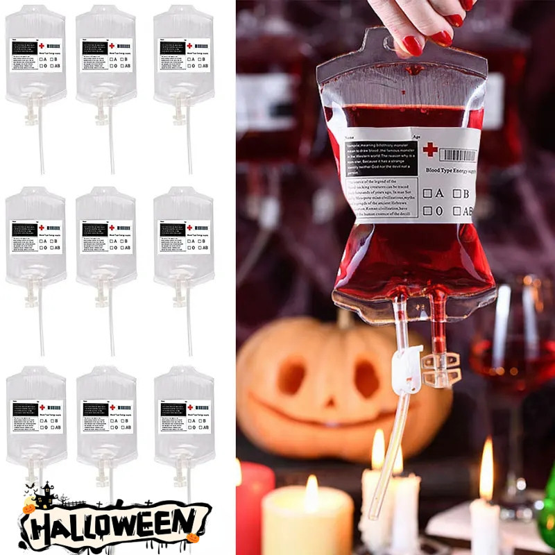 Halloween Transparent Blood Bag PVC Energy Pack / Zombie Theme Vampire ...