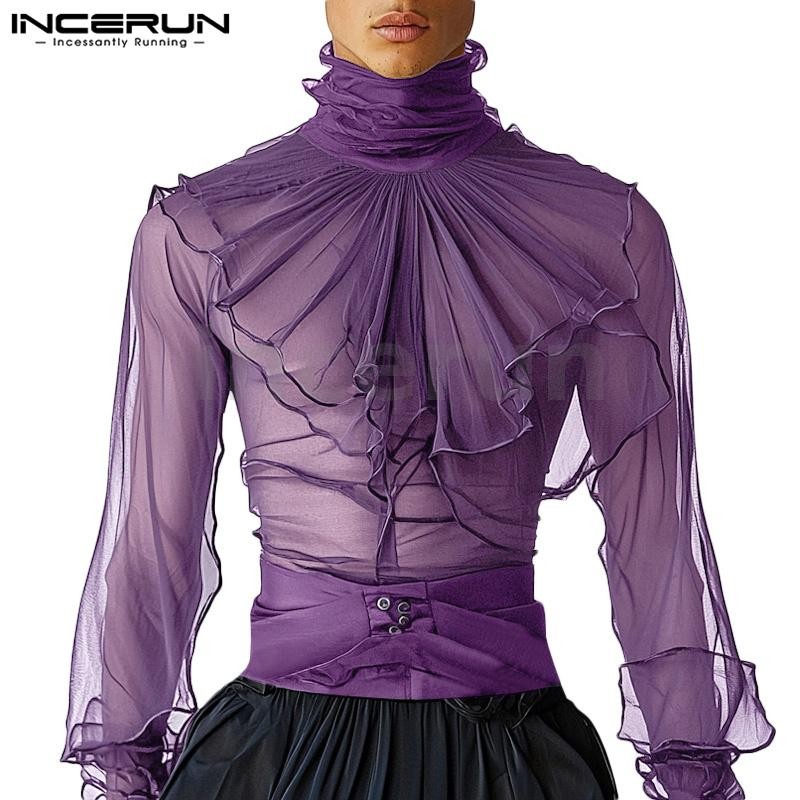 INCERUN Men Vintage French Romance Elegant High Neck Ruffle Design ...