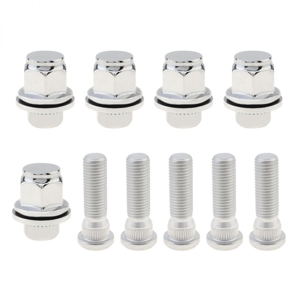 1/5 sets M12 x 1.5 Hexagonal Flat Mouth Chrome Plating Wheel Studs and ...