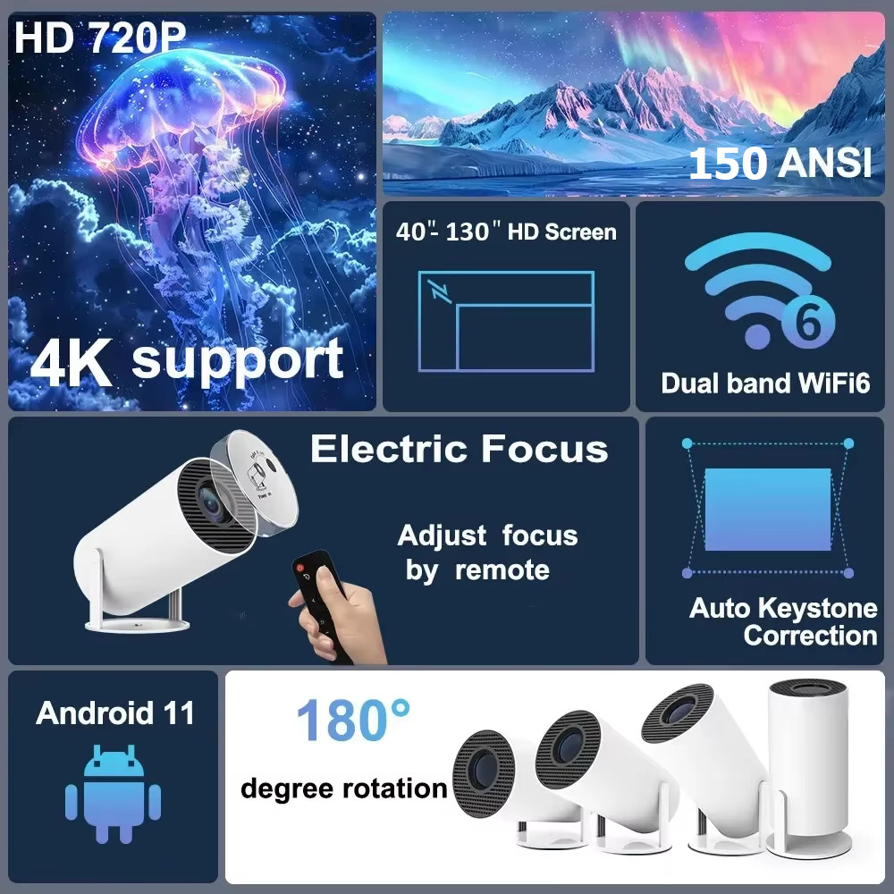 HY300 4K Smart Projector | Android 11, 1080P, LCD, Dual WiFi, Bluetooth ...