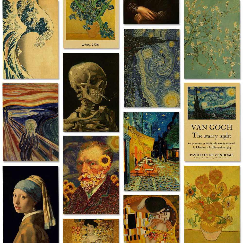 Famous Oil Painting Collection Posters Van Gogh Works Retro Kraft Paper ...
