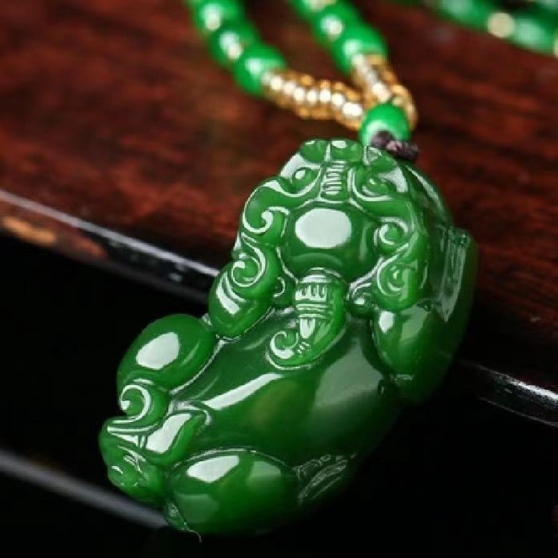 BGLY Green Pixiu Stone Necklace Fengsui Pixiu Necklace Piyao Jade Stone ...