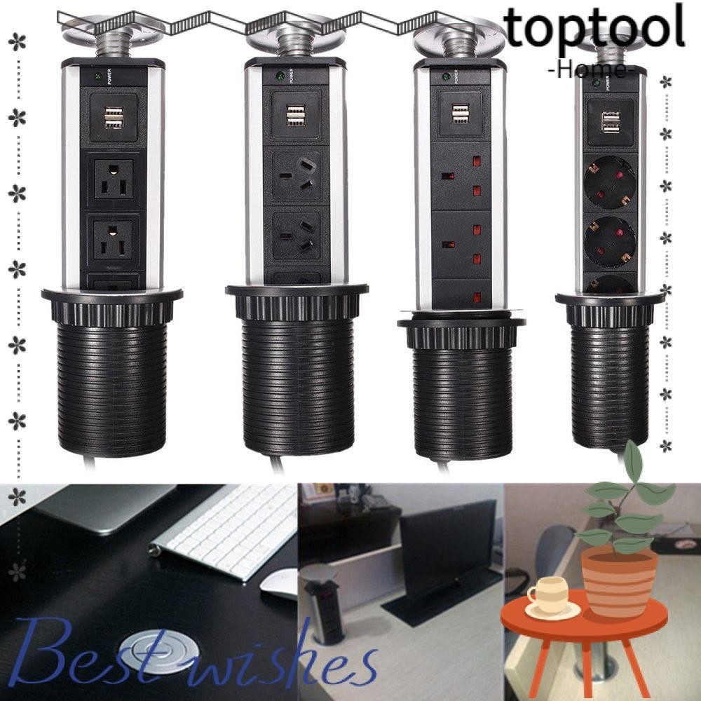 TOPTOOL 3 Plug Socket 2 USB Power Socket Practical Table Retractable ...