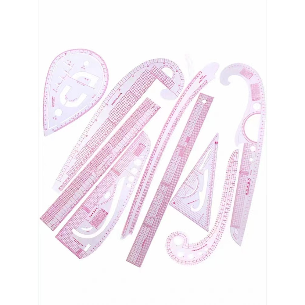 7PCS Tailor's Ruler Clear Measuring Kit Sewing Drawing Vernier French ...