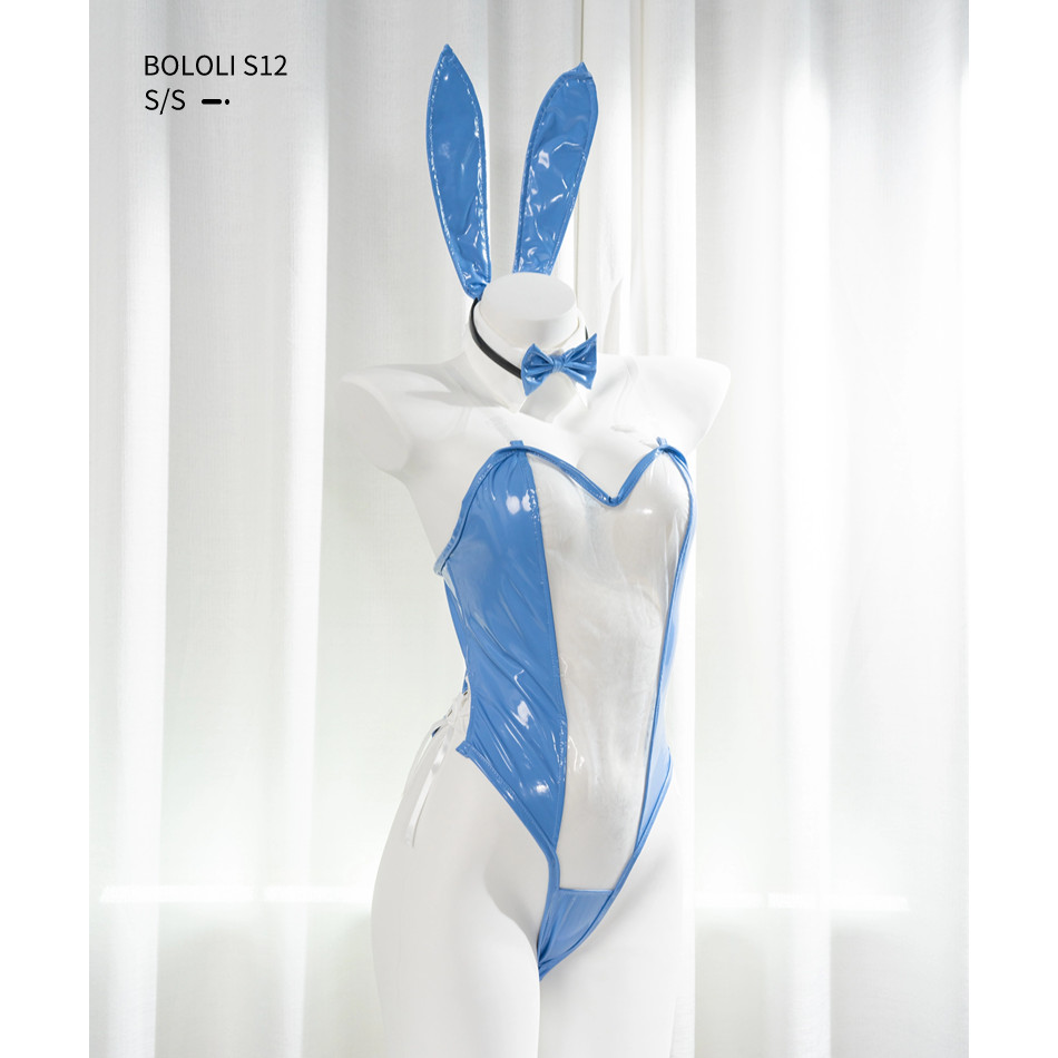 Bololi Original Sexy Nightclub Bunny Girl Transparent One-Piece Patent Leather Maid Uniform ...