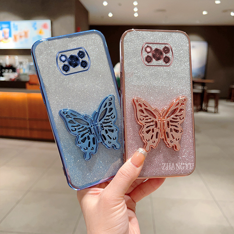 Casing POCO X3 PRO X3 NFC Butterfly bracket gradient glossy paper flash ...