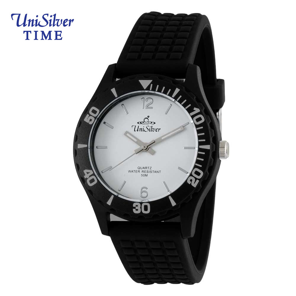 UniSilver TIME CURVEN MAXER Men's Medium Analog Black/White Rubber ...
