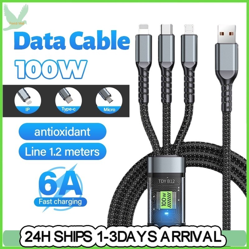 3in1 Fast Charging Cable PD100W 6A Digital Display Data Cable for Type ...
