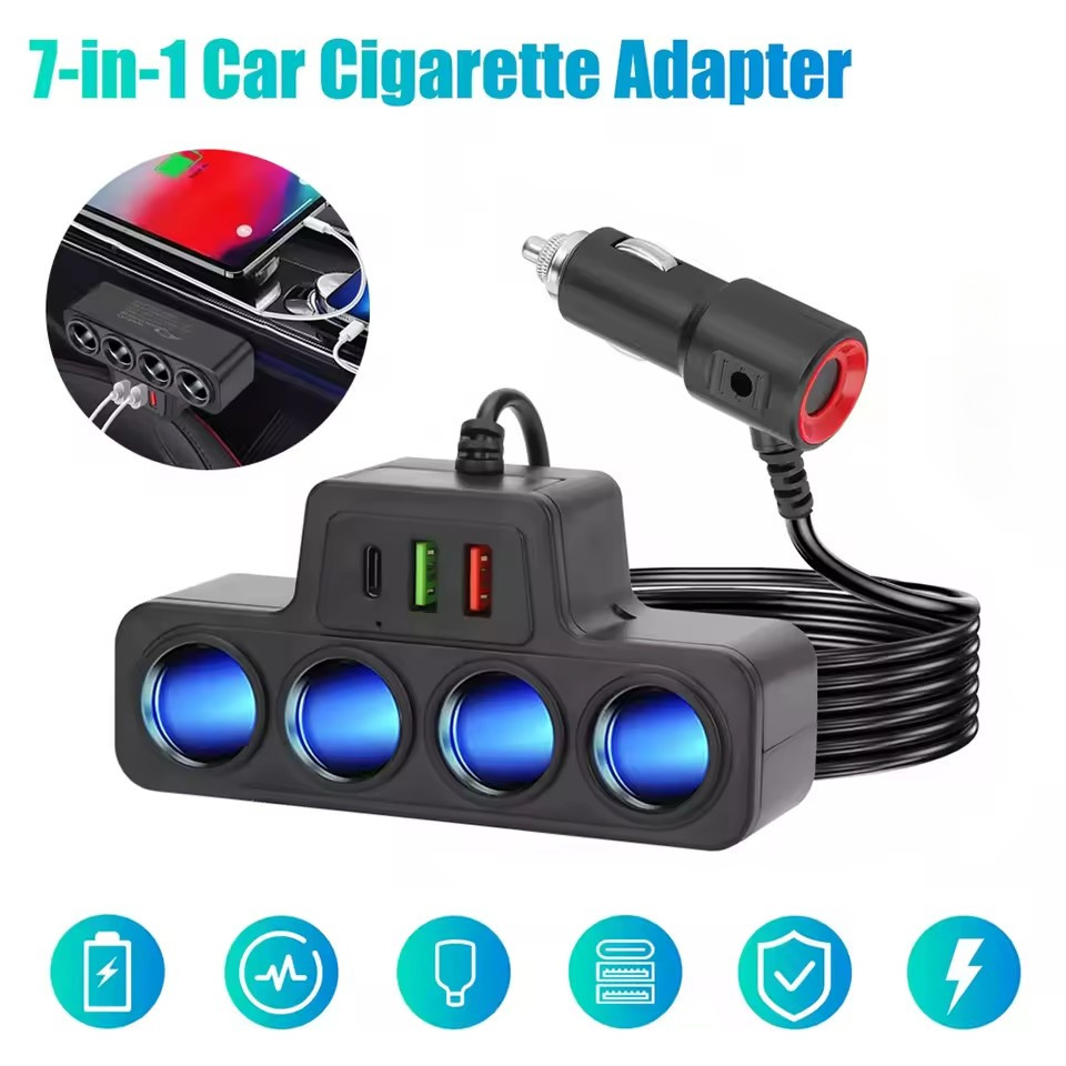7in1Universal 4 Ways Multi Socket Car Cigarette Lighter Splitter Power ...