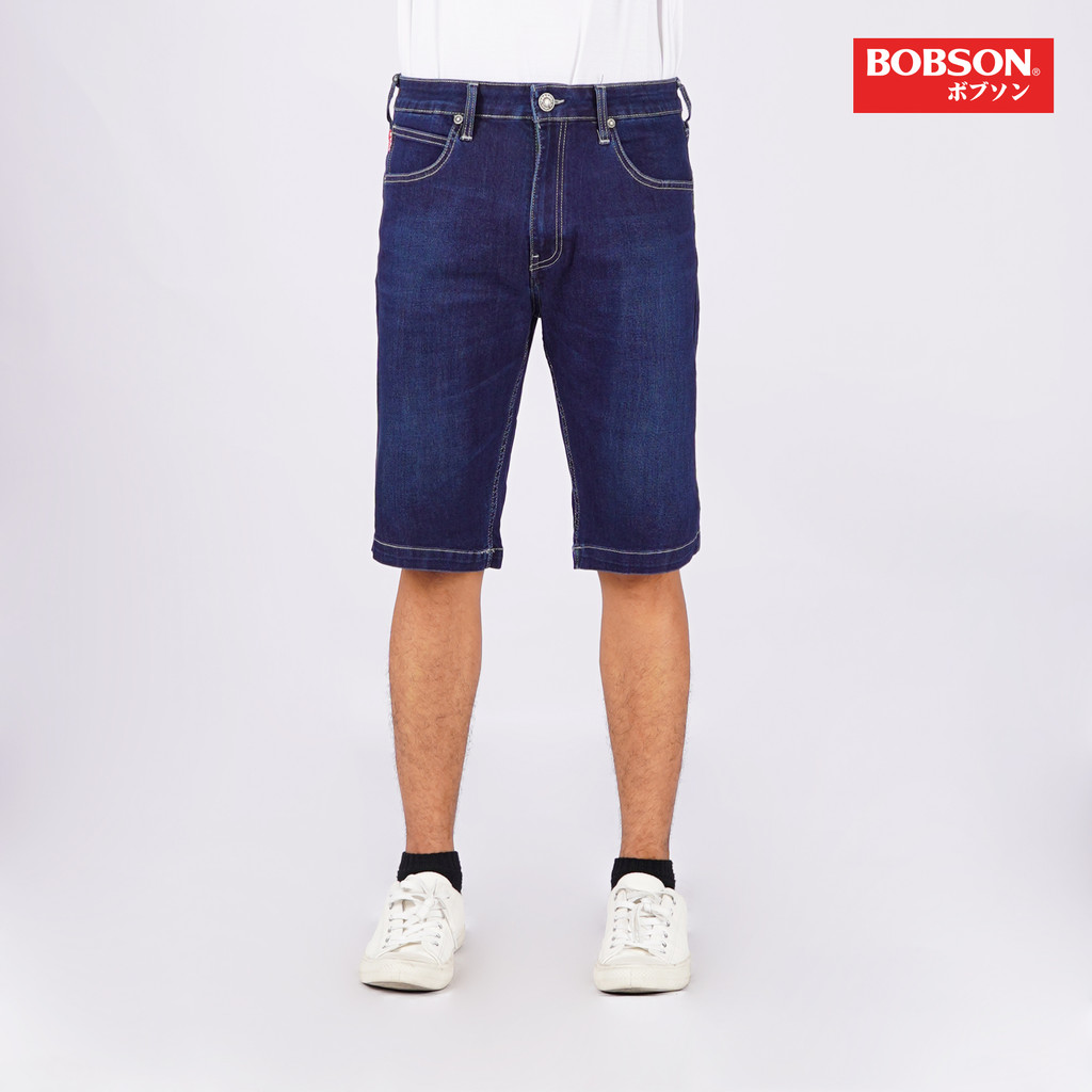 Bobson Japanese Men's Basic Denim Tapered Short Mid Waist 165626 (Dark ...