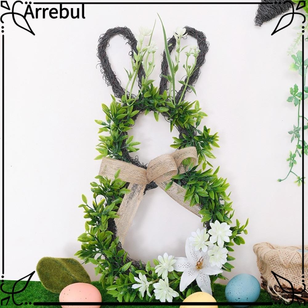 ARREBUL Fake Plant Ornament, Trapezoid Rabbit Artificial Easter Wreath ...