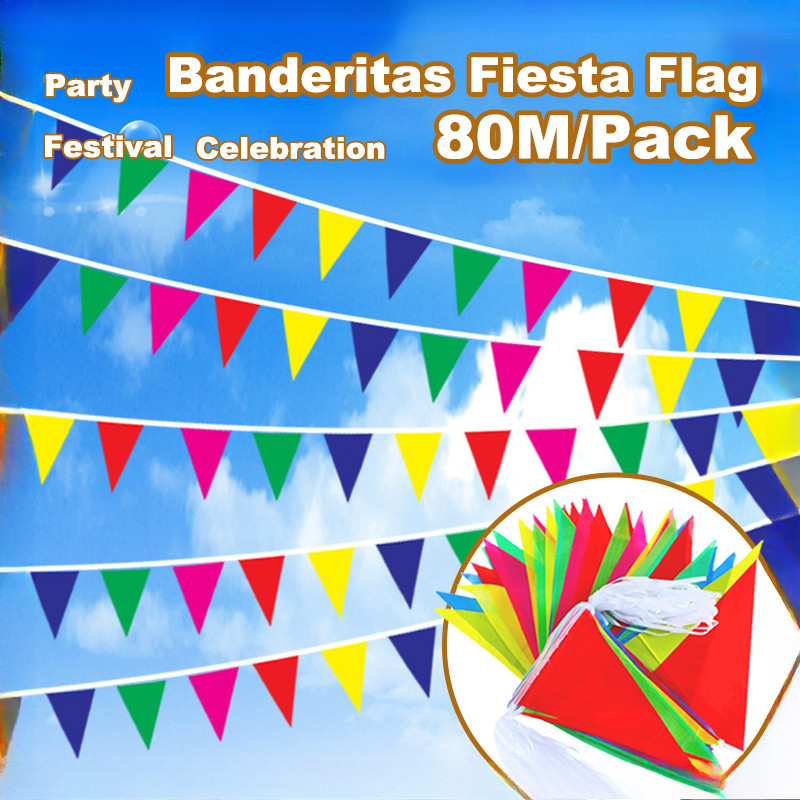 80M Colorful Triangle Flags Fiesta Flag Fabric Bunting Flags for ...