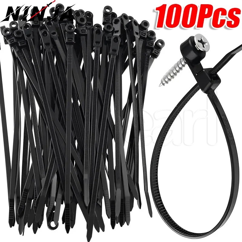 100Pcs Nylon Fixed Cable Ties with Screw Hole - Multipurpose Screw Hole Cable Ties - Self ...