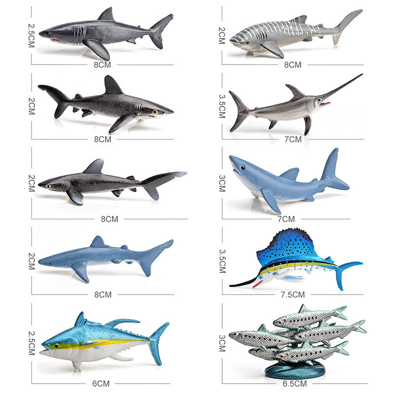 10pcs Simulation Mini Ocean Fish Model Great White Shark Swordfish ...
