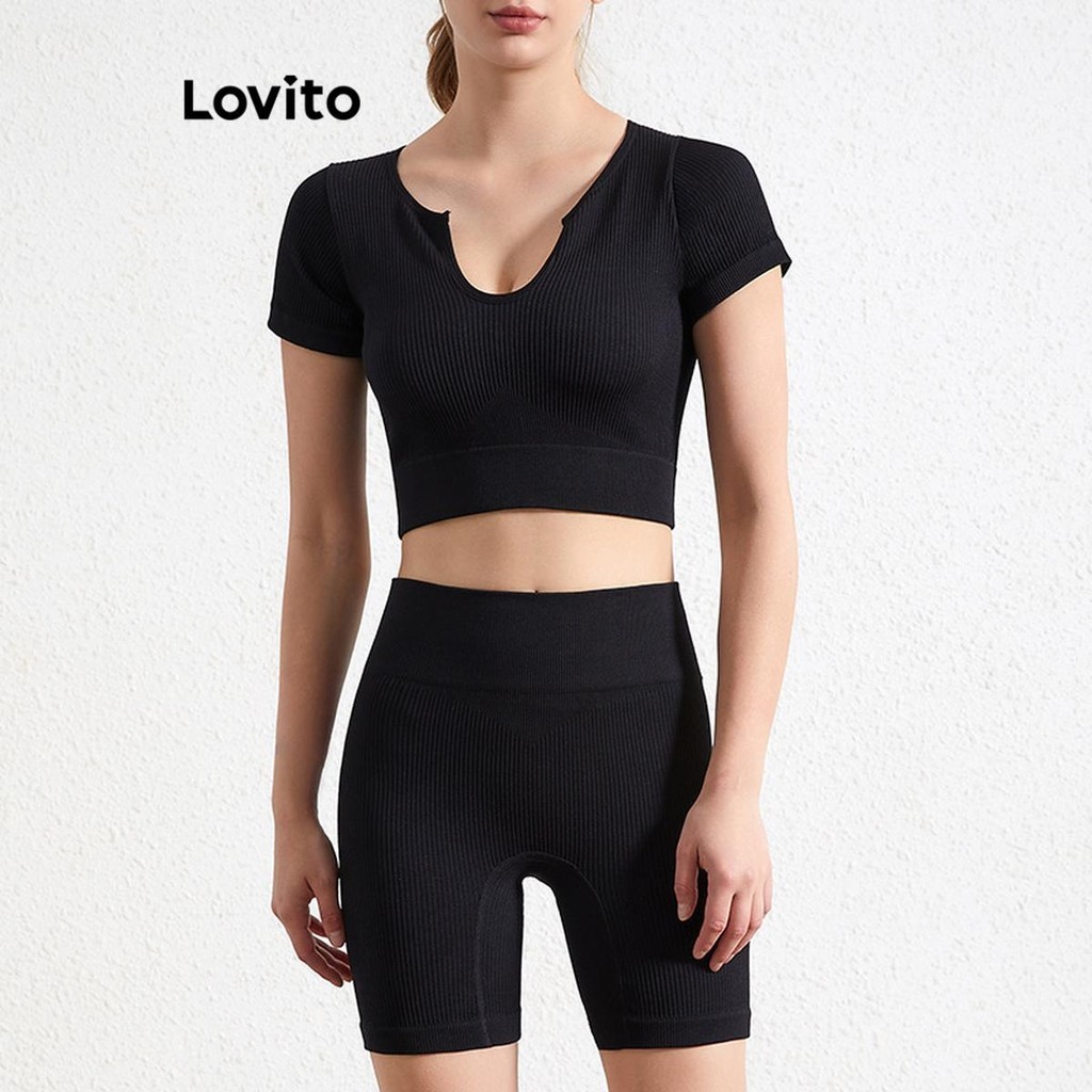 Lovito Women Sporty Plain Structure Line Sports Set Lnl57319 Shopee
