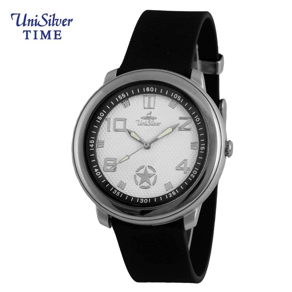 UniSilver TIME CURVEN STARSIX Men's Medium Analog White/Black Rubber ...