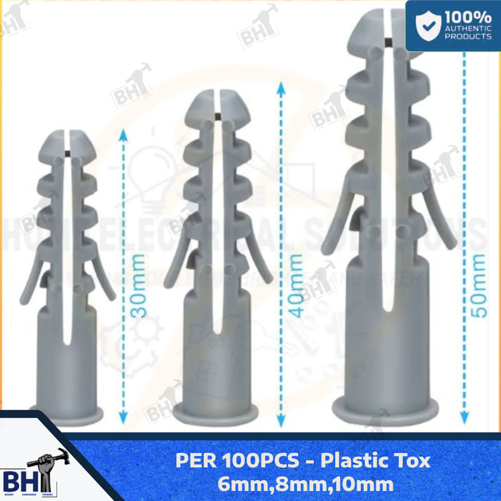 Plastic Tox Wall Plug – 6mm /8mm /10mm | Sold per 100pcs | Expansion ...