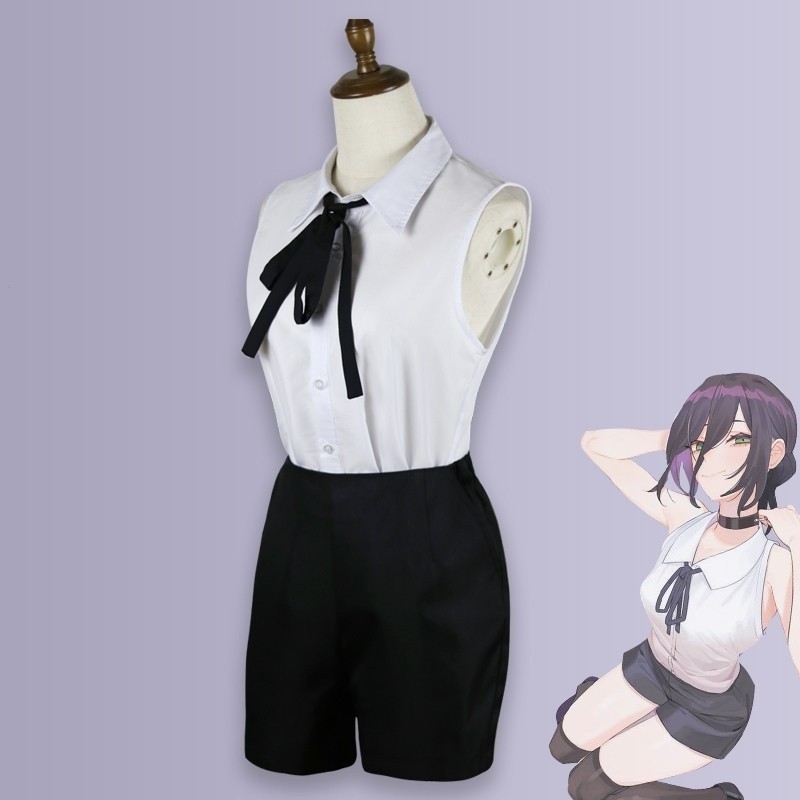 New Chainsaw Man - Reze Cosplay Shirt Shorts Uniform Set Sleeveless ...