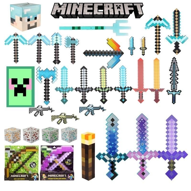 My World Weapon Toy Model Foam Diamond Sword Axe Axe Machine Gun Hand ...