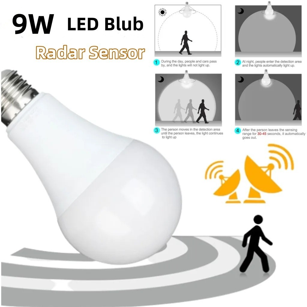 Corridor Lamp Doorway Sensor Light Bulb 9W Smart Bulb Radar LED Night ...
