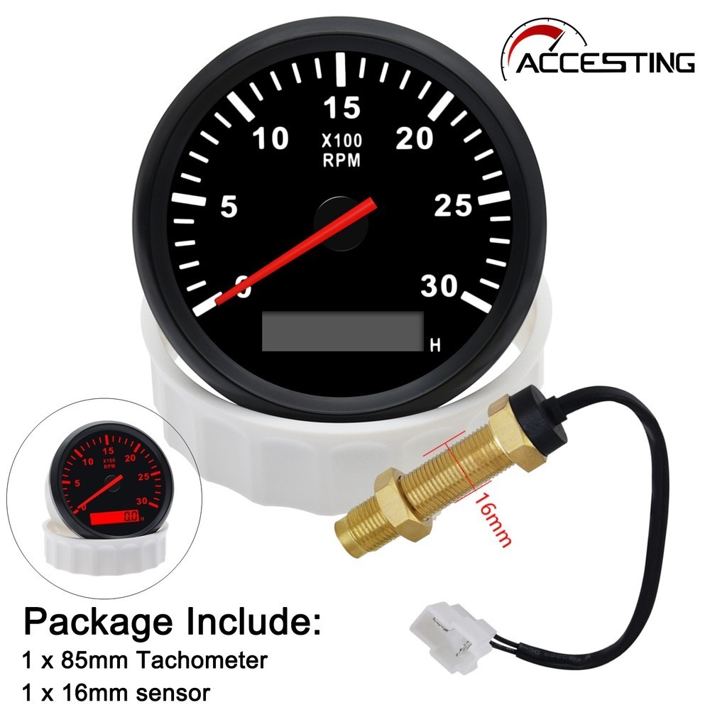 3000/4000/6000/8000RPM 85mm Boat Tachometer +M16 Sensor Marine Tacho ...