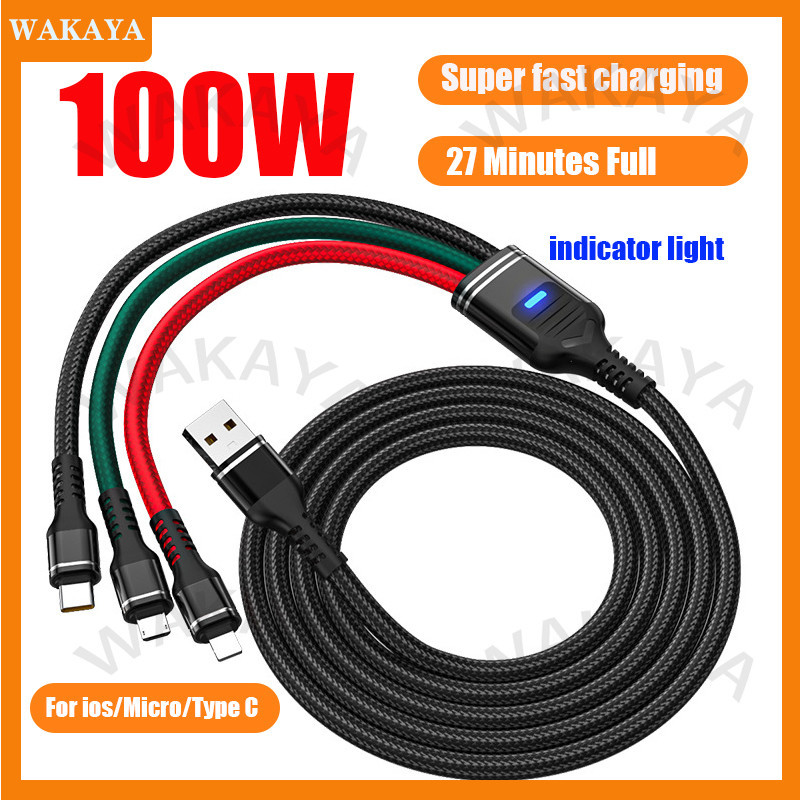 3 In 1 Braided Data Cable 6A Charging Cord 27 Minutes Full 100W Super ...