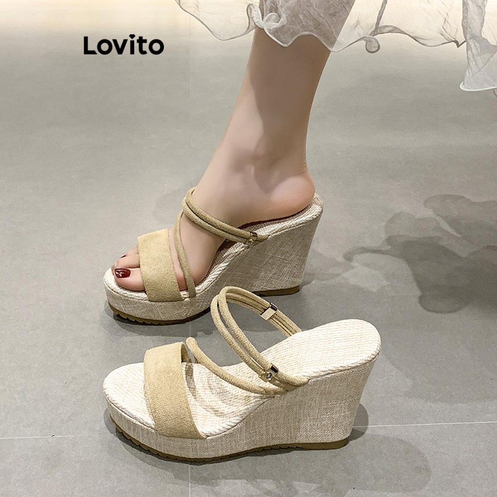 (Trendy) Lovito Women Elegant Plain Criss Cross Wedges LFA66267 ...