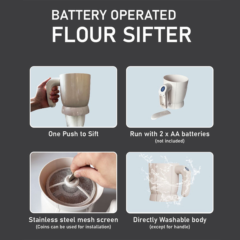 AU Electric Flour Sifter Battery Operated Flour Sieve Flour Strainer ...