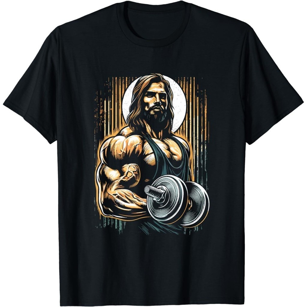 Jesus Bodybuilder, Funny Weightlifting Jesus Gym Workout T-Shirt ...