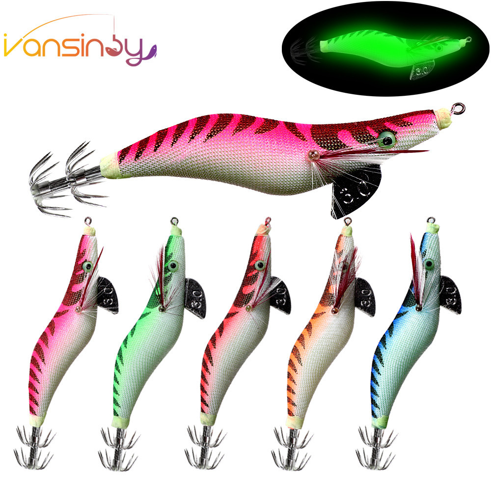 Fishing Lure Squid Jig 2.0#/2.5#/3.0# Shrimp Prawn Full body Luminous ...