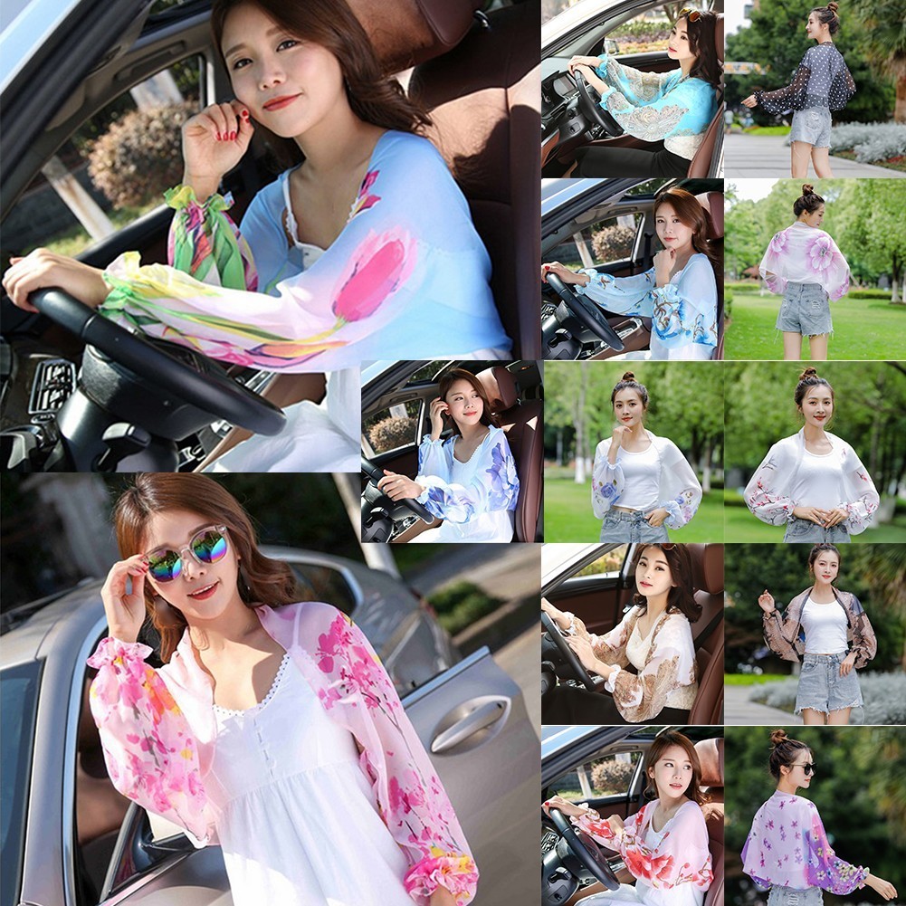 【W CL】 Women's Summer Chiffon Sacrf Long Sleeve Beach Shawl Tops Light ...