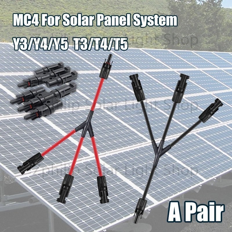 MC4 Solar Style Y3/Y4/Y5 T3/T4/T5 Branch Panel Cable Connector Y Type 1 to 2/3/4 Solar Panels ...