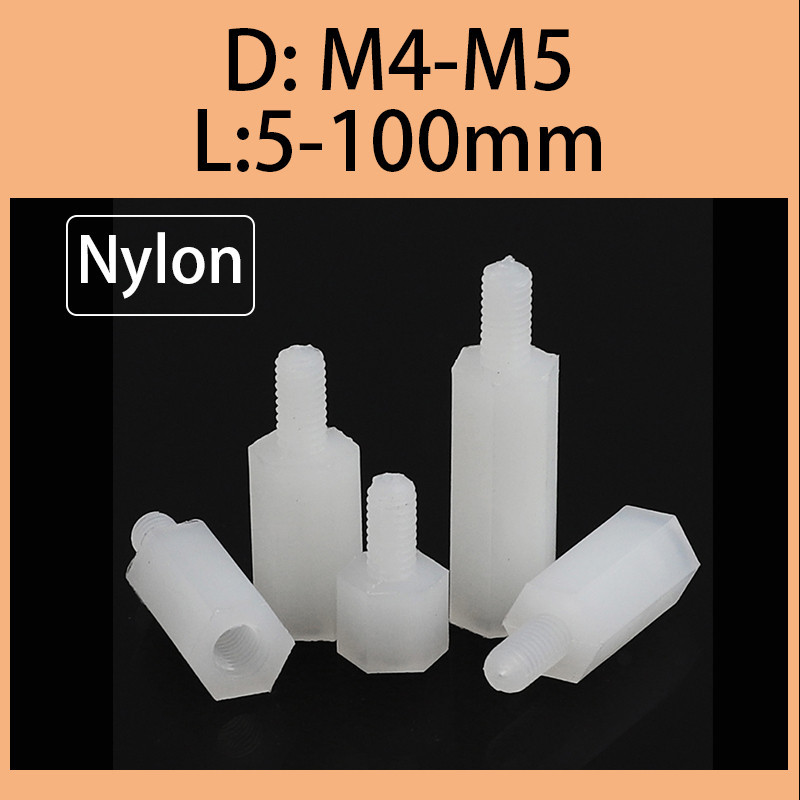 White 4mm hexagonal nylon isolation column 5mm insulated single headed ...