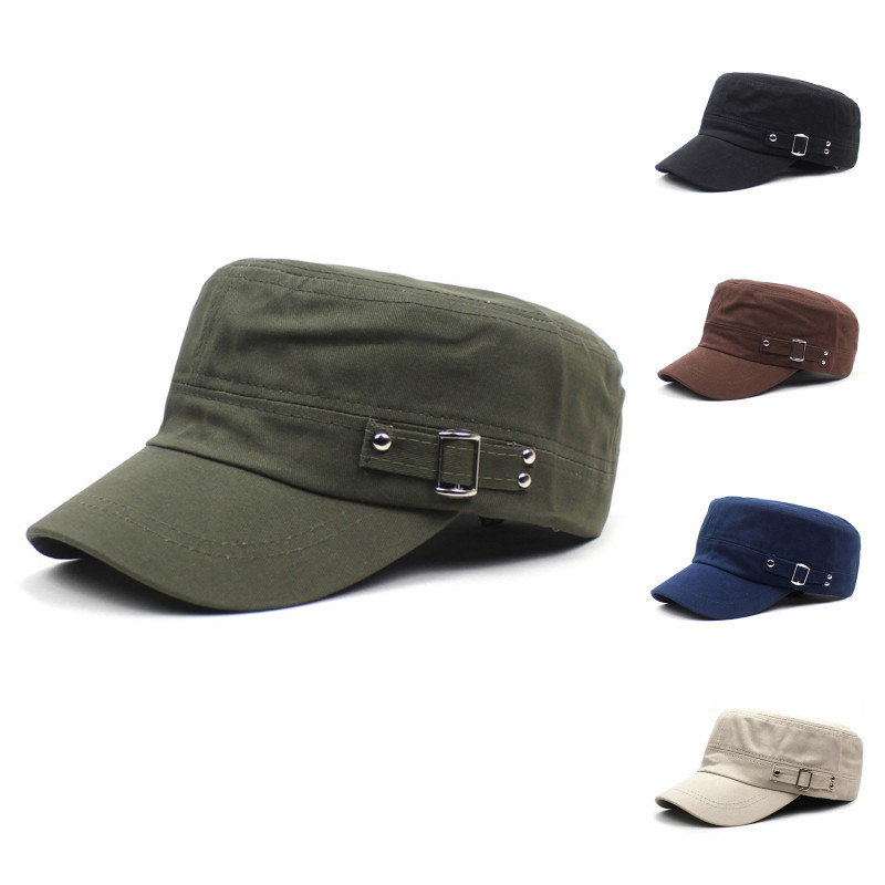 Military Style Cadet Army Cap Men Women Pure Color Washed Cotton Flat ...