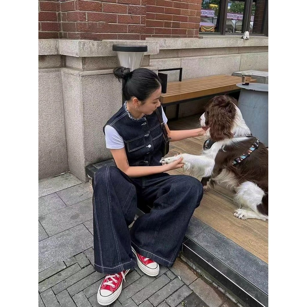 S- XXL Women's Clothing Women's Suit Denim Vest Slimming Wide Leg Pants ...