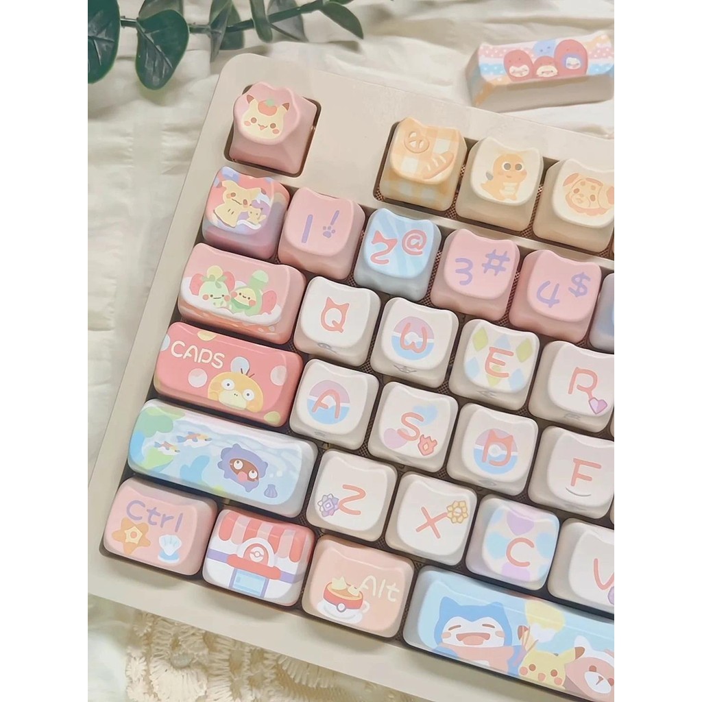 【Cat Head Design】Pokemon Keycap MOA/MAO Profile PBT Five-sided Dye ...