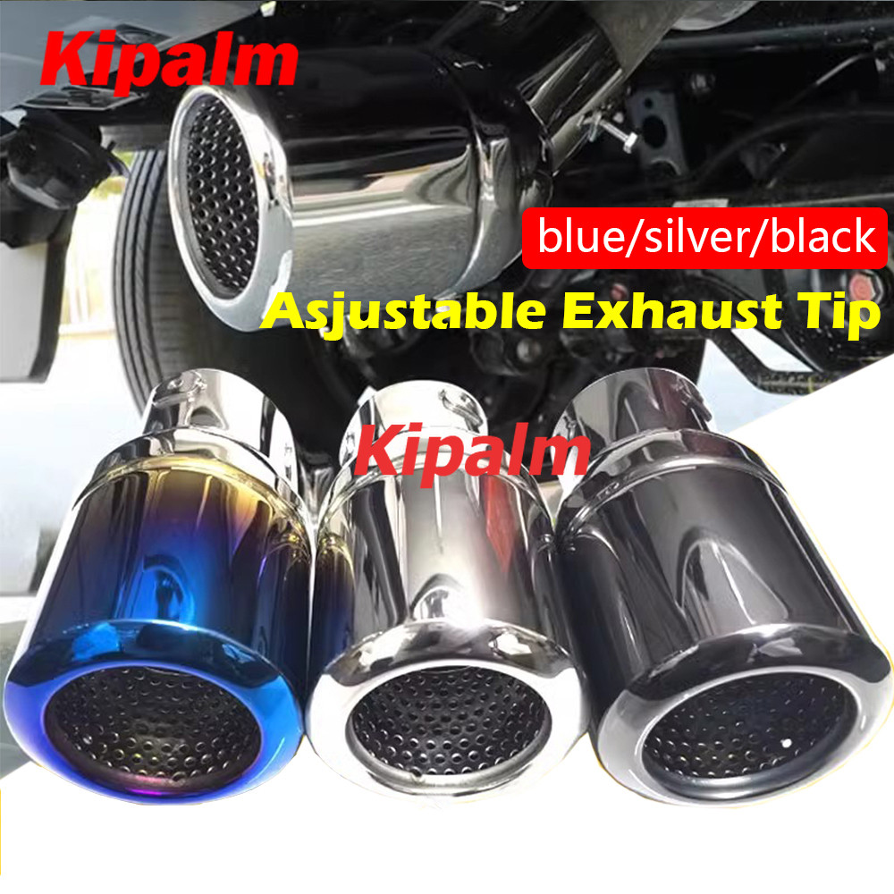 Curly Edge Adjustable Universal Glossy Silver Muffler tips Stainless ...