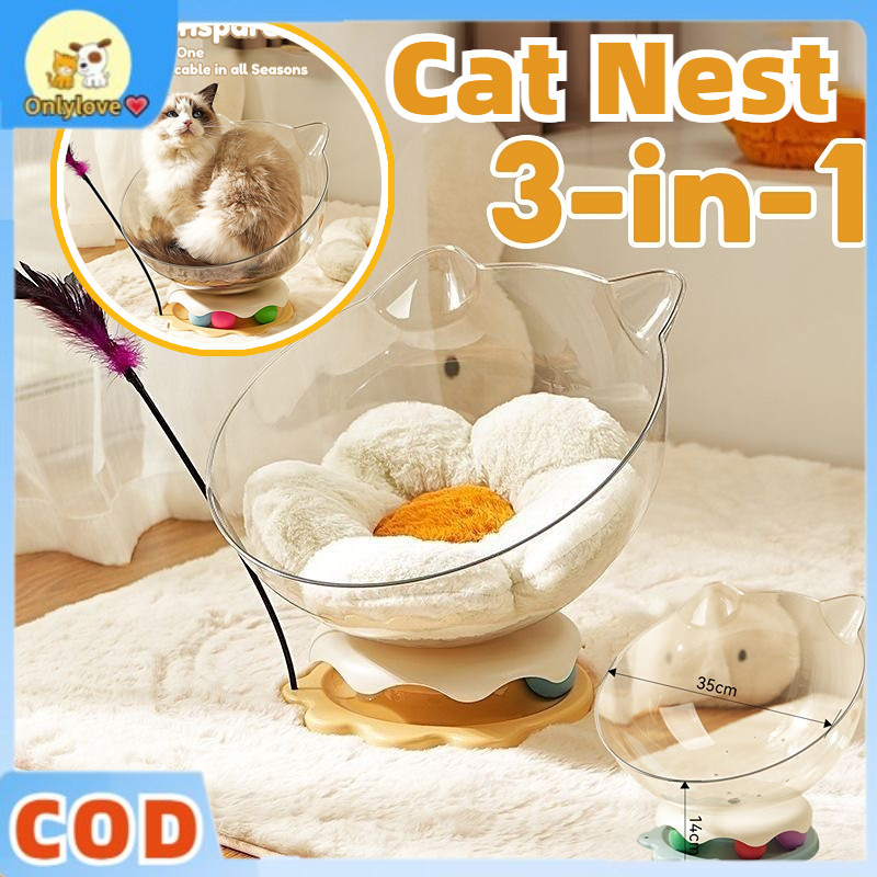 2-in-1 Space Capsule Cat Nest Full Transparency Semi-enclosed Acrylic ...