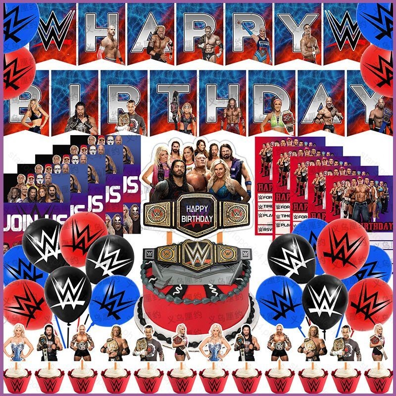 WWE Wrestling Theme Birthday Party Decoration Cake Topper Balloons ...
