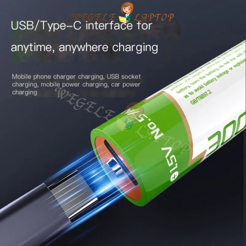 AA/AAA 3000 mwh Li-Ion USB 1.5V Type C rechargeable AA battery Self ...